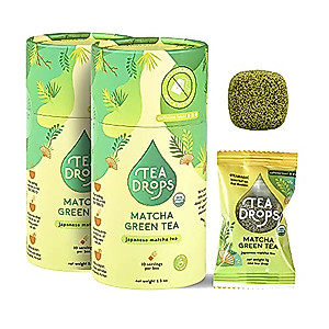 Tea Drops Lightly Sweetened Organic Tea Bulk Box | Matcha Green Tea | Iced or Hot Bagless Instant Tea Beverages Gift Set | Includes Premium Organic Japanese Matcha Powder | 10 Drops per Box