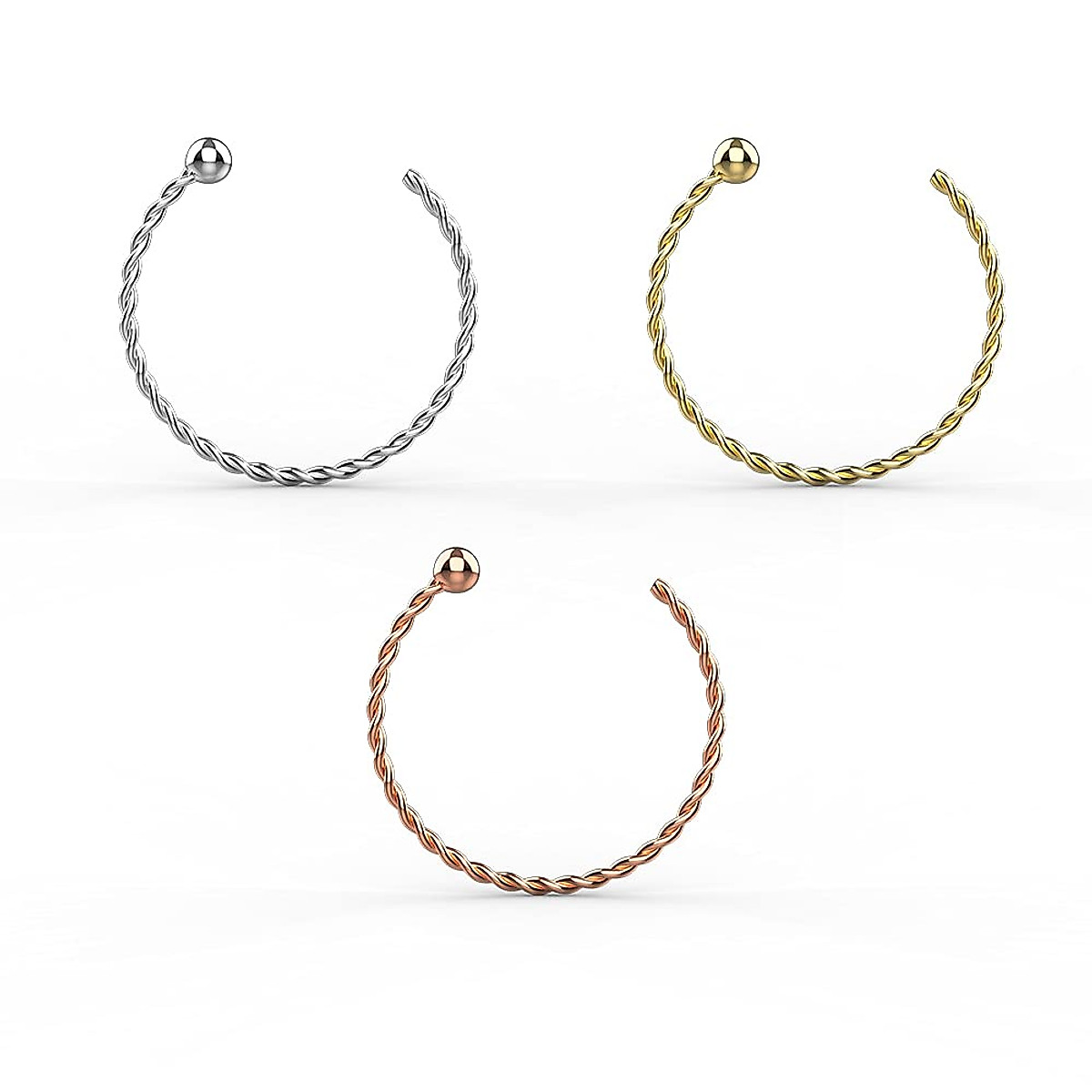 PiercingPoint 9KT Solid Yellow Gold 22 Gauge (0.6MM) - 5/16 (8MM) Length Half Nose Twister Hoop Ring Nose Jewelry