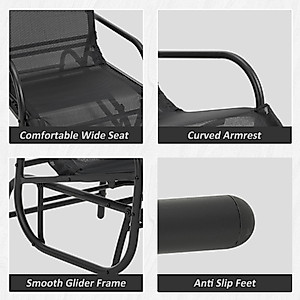 OUTGUAVA Outdoor Patio Glider Chair Porch Gliders Patio Swing Rocking Chair Metal Frame Swing Glider Chair with Breathable Mesh Fabric for Backyard Garden Porch, Black
