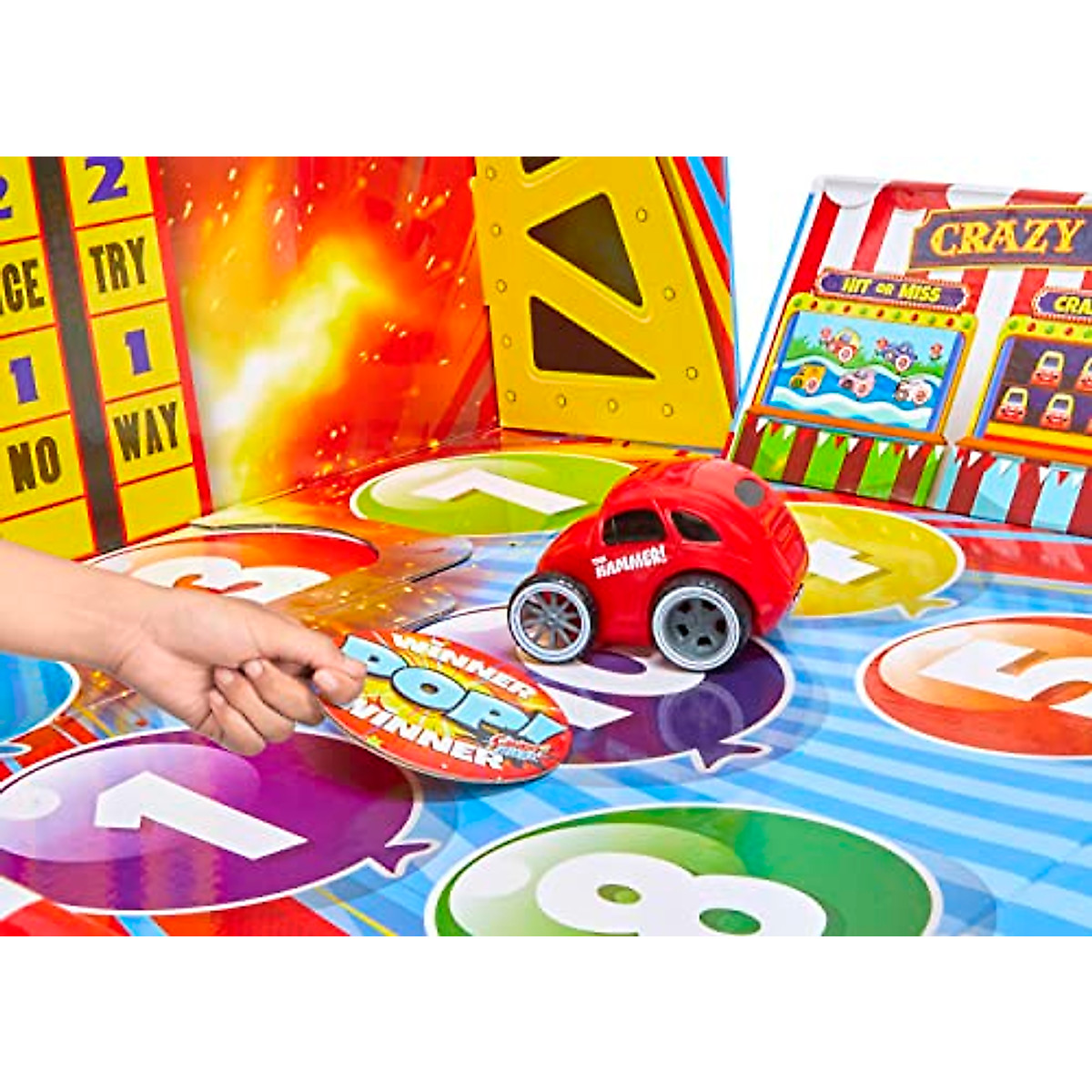 Little Tikes Crazy Fast Flip & Fly Carnival Playset with One Exclusive Pullback Toy Car Vehicle, Goes up to 50ft!