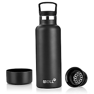 Mollcity 16 oz Water Bottle Stainless Steel Vacuum Insulated Water Bottle for Kids Back to School-Sports Water Flask with Wide Handle (Navy)