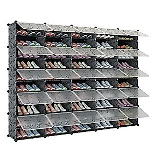 Aeitc 100 Pairs Shoe Rack Organizer Shoe Organizer Expandable Shoe Storage Cabinet Narrow Standing Stackable Space Saver Shoe Rack for Entryway, Closet with Hook and Side Shelf,Black