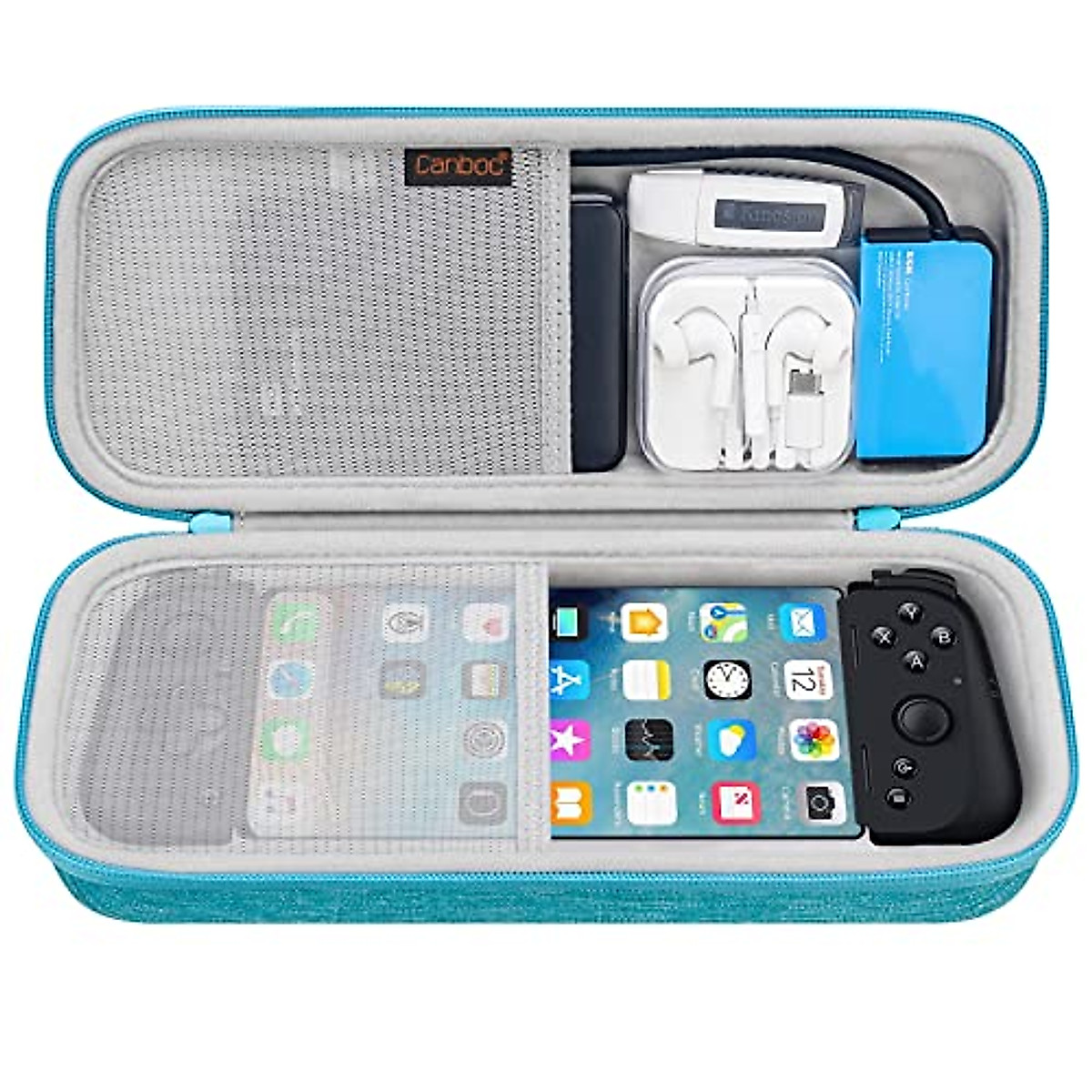 Canboc Hard Carrying Case Compatible with Razer Kishi V2 Mobile Gaming Controller, Portable Gaming Travel Case, Protective case, Mesh Pocket for SD card, USB Cable and Other Accessories, Turquoise