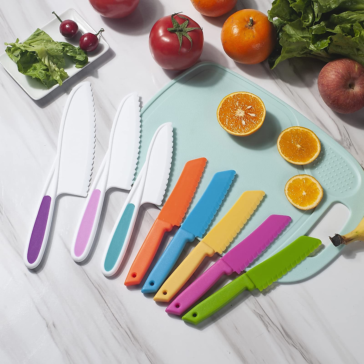 MOTYAWN 8 Pieces Kids Plastic Nylon Cooking Knife Set, Safe Knives for Bread Without BPA,Children's Safe Cooking Chef Nylon Knives for Cooking and Cutting Fruits, Veggies & Cake