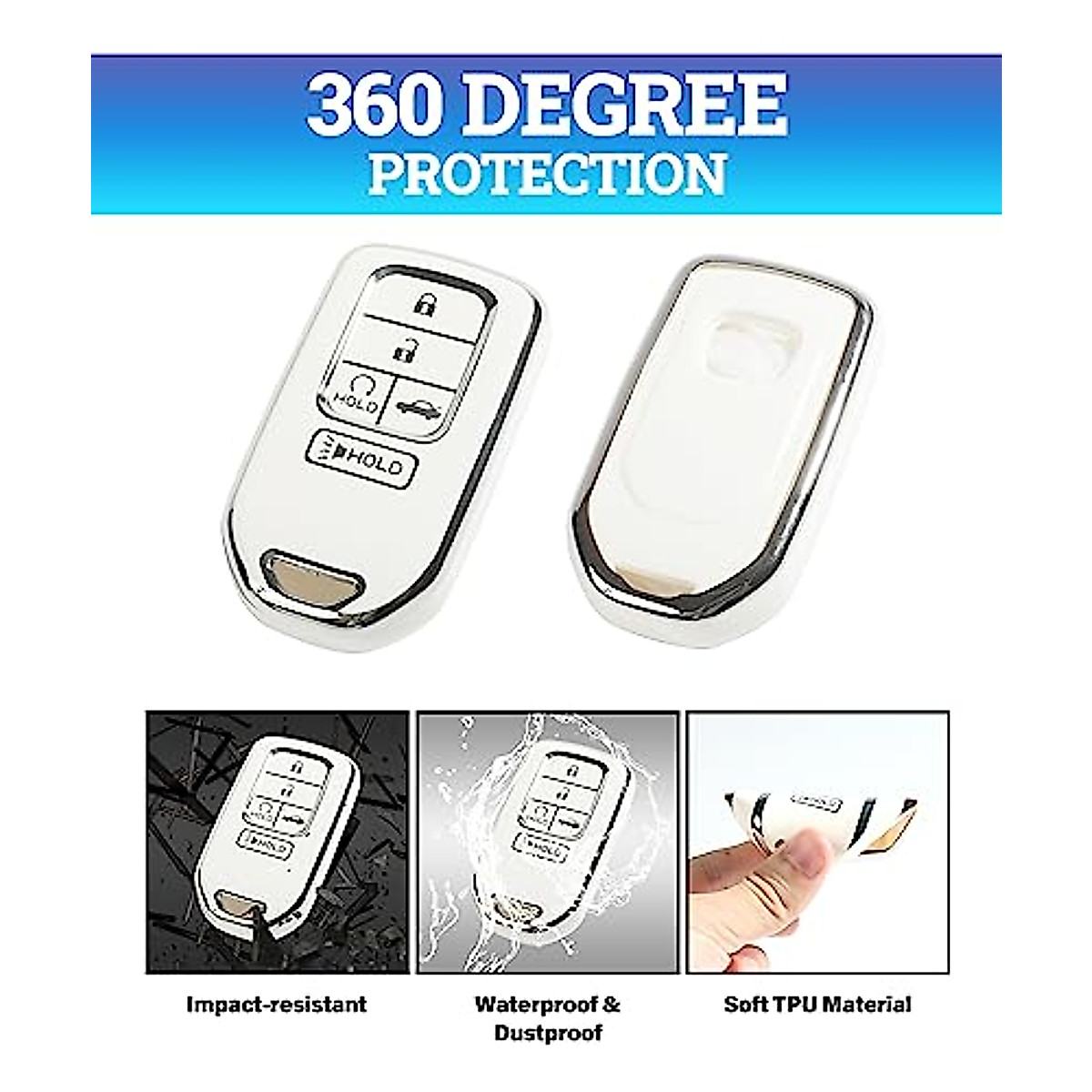 Zlirfy Smart Remote Key Fob Cover,Key Covers for Car Keys with Leather Keychain,Car Cover,Soft TPU Case Protection,Car Keychain Holder Most Model of Cars (for Honda a) 662QCYST002