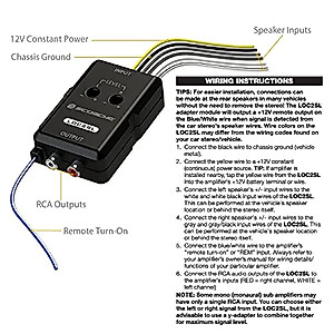 Scosche LOC2SL Line Output Converter Adjustable Amplifier Add On Module for Car Stereo, 2-Channel Signal Sensing Speaker Wire to RCA Adapter with Remote Control Knob, Black