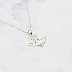 Silver Plated "Confirmed in Christ" Open Dove Confirmation Necklace on 18 inch Chain