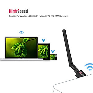 USB Adapter for PC,300Mbps USB2.0 2.4Ghz Network Card Adapter Dongle Transceiver,Support 64/128-Bit WEP,Support for Windows 2000/ Xp/Vista/7/8/10//Linux