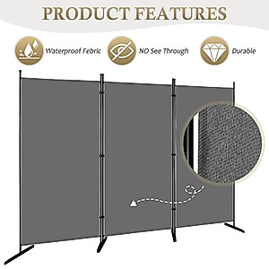 Room Divider 3-Panel Folding Portable Office Walls Divider, Folding Privacy Screens Reduce Ambient Noise in Workspace, Classroom and Healthcare Facilities - 102 W X 16" D x 70" H (Grey)