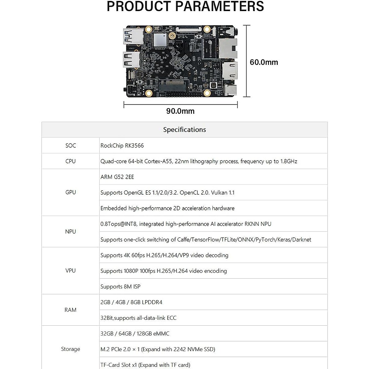 Firefly ROC-RK3566-PC Rockchip RK3566 4GB RAM Single Board Computer Support Caffe/TensorFlow and Geek System
