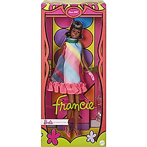 Barbie Signature Francie 1967 Doll Reproduction (11.5 in Brunette) with Striped Dress, Twist ‘n Turn Waist & Rooted Eyelashes, Gift for Collectors