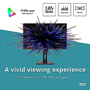 AOC U27P2CA 27" 4K Frameless Monitor, UHD 3840 x 2160, USB-C Docking, Height Adjustable Stand,Black