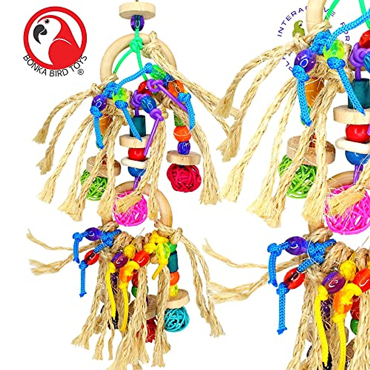 Bonka Bird Toys 1845 Pluck My Rings Colorful Natural Foraging Chew Wood Preen Sisal Vine Parrot Amazon African Grey Conure Rosetta Cockatiel Parakeet