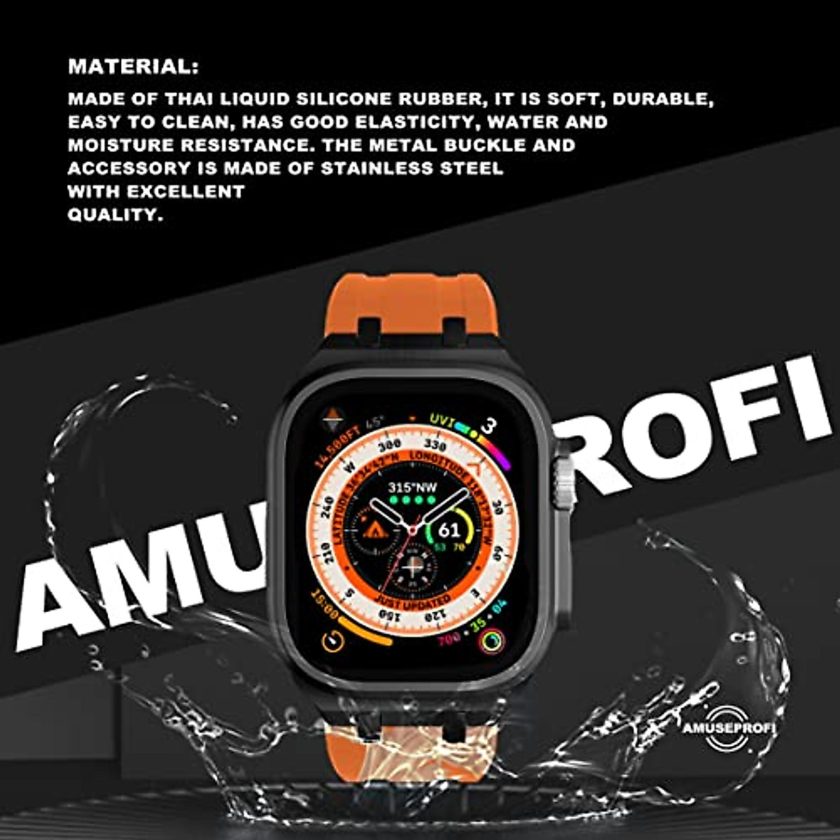 AMUSEPROFI Men's Silicone Watch Band, 49mm Ultra, 45mm Ultra 2, 42mm Series 9, 8, 7, 6, 5, 4, 3, 2, 1 - Multiple Colors Available