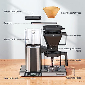 Maestri House Coffee Maker, 8-Cup Drip Coffee Machine with Stainless Steel, One-Touch Brewing and Adjustable Strength, Automatic Start, Glass Carafe and Keep Warm Plate, 1.2L Large Capacity Water Tank