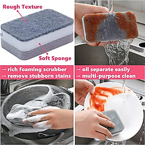 Cleaning Brush Magic Eraser Sponge - Refills Soap Dispenser Non-Scratch Dishwand Scrubber Sets,Dish Cast Iron Scrub Scouring Pads Cleaner for Household Kitchen Bathroom Sink(Grey)