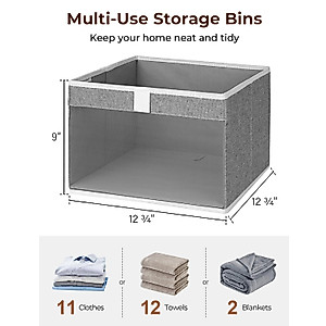 StorageWorks Closet Storage Bins, Large Storage Baskets with Clear Window and Handles, Fabric Organizer for Clothes, Foldable Cube for Shelves, Gray, 3 Pack