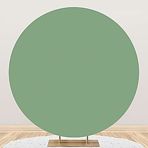 DORCEV 7.2x7.2ft Sage Green Round Backdrop Cover Polyester Solid Green Circle Backdrop Balloon Arch Cover for Party Kids Baby Shower Gender Reveal Birthday Party Bridal Shower Wedding Party Decor Prop