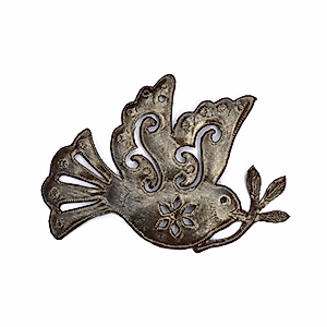 It's Cactus Home Decor Bird, Set of 2 Dove of Peace with Olive Branch, Wall Hanging Plaques, Cute Metal Garden Art 5.5 x 8 Inches, Handmade in Haiti