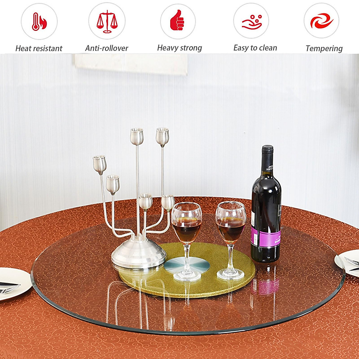 Dxcaicc Dining Table Glass Turntable,Glass Lazy Susan Turntable Dining Table,Round Tempered Glass with Silent Bearing centerpieces,Steady Swivel Dining Table Glass Serving Tray,C,80cm