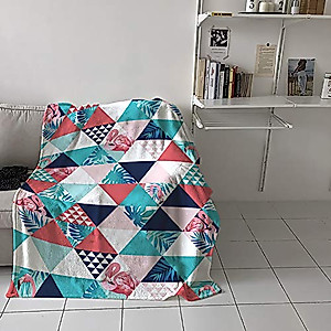 Flannel Fleece Microfiber Throw Blanket Summer Tropical Palm Tree Flamingo Triangular Lattice Soft Warm Fuzzy Lightweight Bed Blankets for Couch Bedroom Living Room 50x80 Inch
