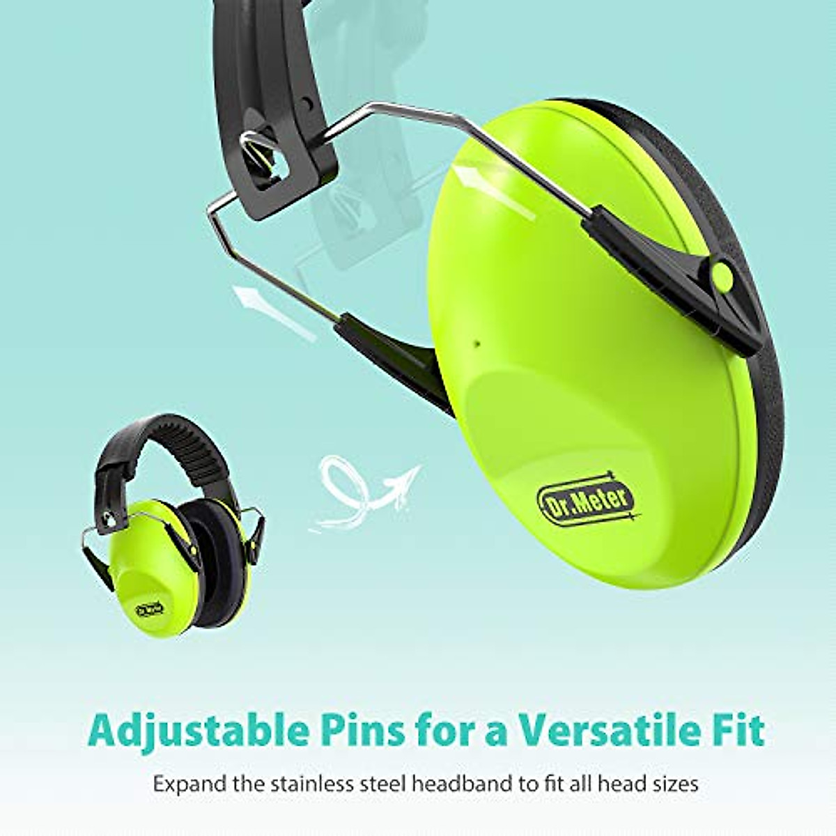 Dr.meter Noise Cancelling Ear Muffs 27 NRR Noise Cancelling Headphones for Kids with Adjustable Headband - Kids Ear Protection for Sleeping Mowing and Studying - 2 Packs, Green & Pink