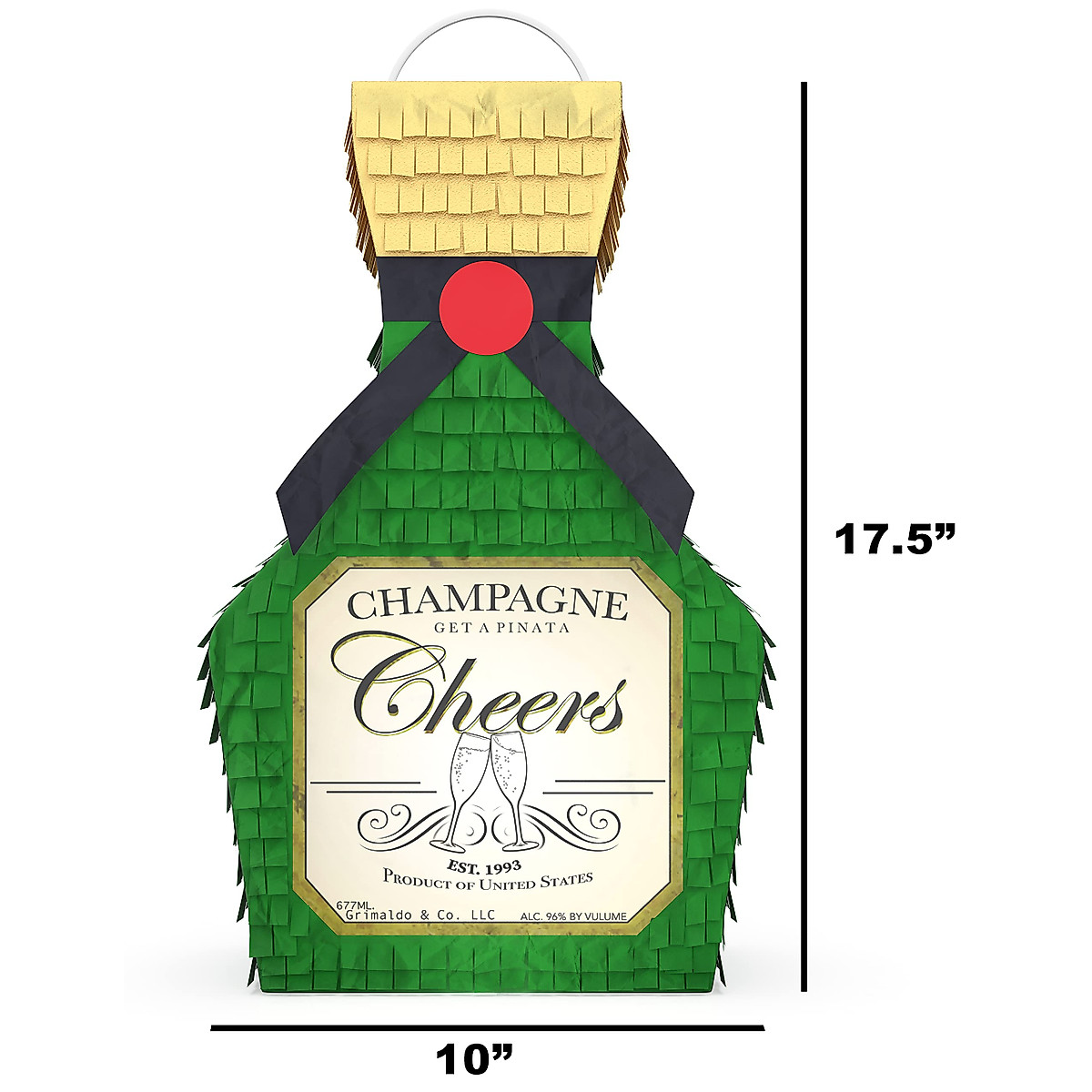 Champagne Piñata with Stick, 17X10 inches, Perfect for New Years 21st Birthday Decorations, Graduation, and Wedding Props. Fits party favor
