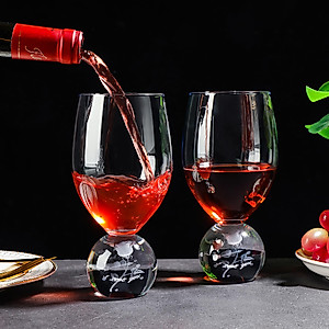 Hanjue Wine Glasses Set of 4, 16oz Red Wine Glasses, 3D Inner Carving Rose Ball Base, Lead-free Glass,Ideal for Red Wine or White Wine, Unique Design Wine Glasses