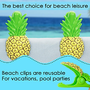 CAIRIAC Beach Towel Clips, Plastic Clothespins Towel Laundry Clips, Clothes Towel Pins for Beach Pool Party Hot Spring Chair (Pineapple, 4 Pcs)