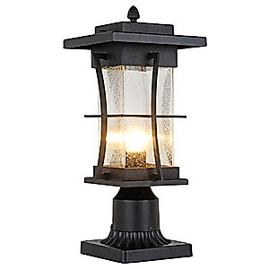 EERU Waterproof Outdoor Post Light Fixture Pole Mount Light with Pier Mount Adapter, Black Finish with Seeded Glass Outdoor Post Lantern for Patio, Garden, Porch and Backyard