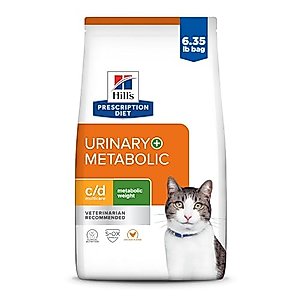 Hill's Prescription Diet c/d + Metabolic, Urinary + Weight Care Chicken Flavor Dry Cat Food, Veterinary Diet, 6.35 lb. Bag