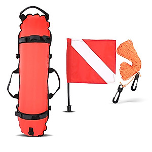 Scuba Buoy Dive Flag, Scuba Torpedo Buoy Diver Down Flag Buoy Scuba Diving Inflation Torpedo Buoy Signal Ball & Flag