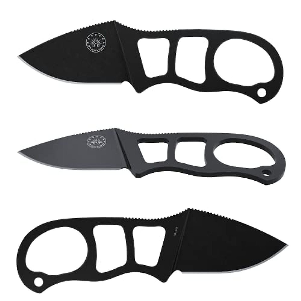 Off-Grid Knives - Compact EDC Fixed Blade Knife with Cryo D2 Steel, Paracord Rope, Neck Knife, Belt Clip, Scout & Vertical Carry, Kydex Sheath (Blackout)