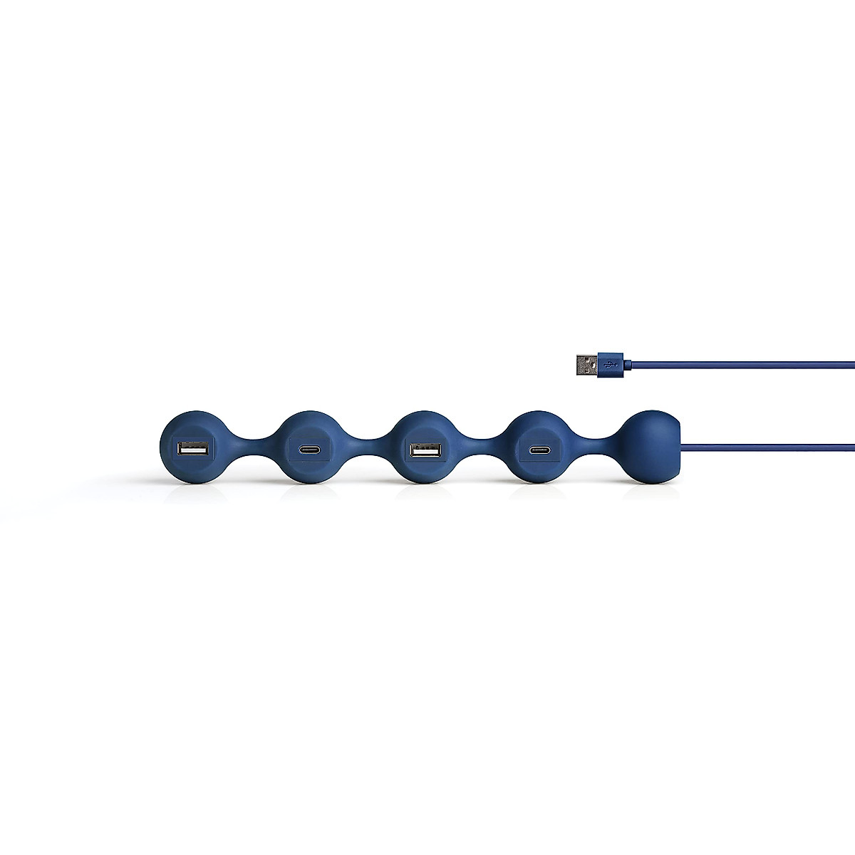LEXON PEAS HUB 2 4-Way HUB 2 USB and 2 USB-C Smartphones Simultaneously Charge 2 Smartphones Copper Inner Cable LD143DB Dark Blue