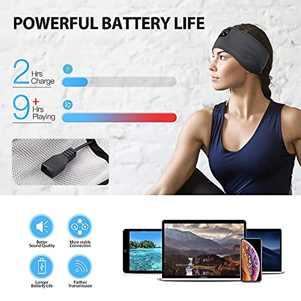 Fulext Sleep Headphones Wireless, Upgrade Wireless Sports Headband Headphones with Ultra-Thin HD Stereo Speakers Long Time Play for Side Sleepers Running Yoga Travel, Gifts for Men Women