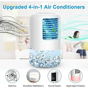 Qinmay Portable Air Conditioner Touch Screen with 7 Colors Night Light, 16.90oz (500ml) Water Tank Capacity, Personal Space Timed Air Cooler Humidifier Misting Fan for Office Room, White