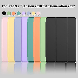 iMieet iPad 9.7 Case (2018/2017 Model, 6th/5th Generation), Smart Cover with Pencil Holder and Soft Baby Skin Silicone Back and Full Body Protection, Auto Wake/Sleep Cover (Black)