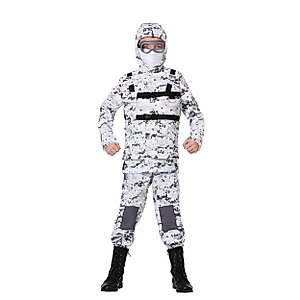 Kids Soldier Costume | Child White Snow Winter Camouflage Army Military Outfit and Accessories