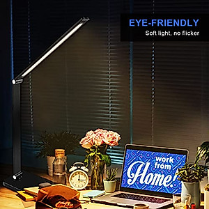 ELECGO LED Desk Lamp, Touch Control Table Lamp with 5 Lighting Modes, Eye Protection Dimmable Office Lamp with Flexible Arm, USB Port, 30/60 Min Timer, for Table Bedroom Bedside Office Study