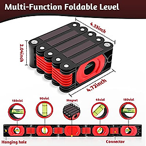 Multi-Function Foldable Level Measuring Tool,24 Inch Magnetic Level Tool with 4 Easy to Read Level Bubbles,Precise Leveling Tool for Carpenters,Woodworkers,Fabricators