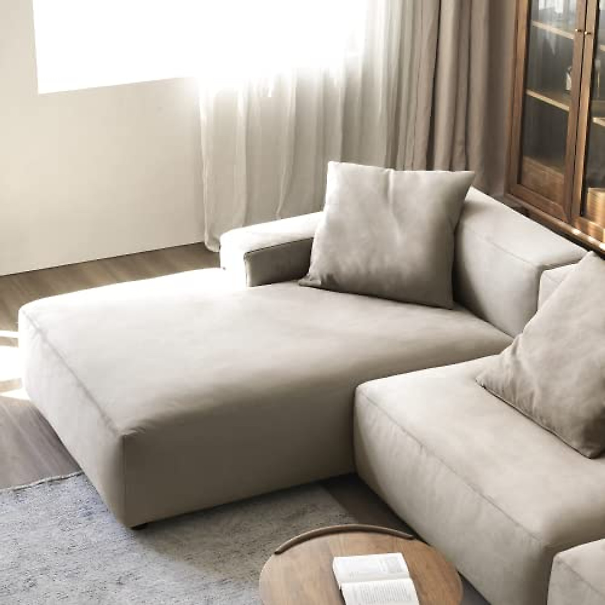 Acanva Luxury Modern Modular L-Shape Sectional Sofa Set, 3 Seat Upholstered Couch with Chaise Lounge for Living Room Bedroom Apartment,Light Cream