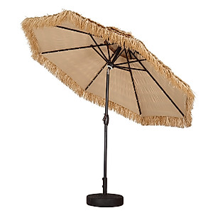 HYD-Parts 10FT Double Top Thatched Patio Umbrella Outdoor Hawaiian Style Beach Tiki Umbrella with Solar LED light & Crank for Patio, Pool, and Beach