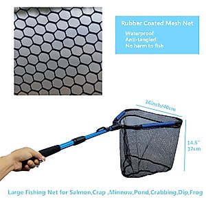 Folding Fishing Landing Net Floating Fishing Net Rubber Fishing Net Collapsible for Saltwater Freshwater Retractable Fish Net for Fishing Lightweight Kayak Fishing Net