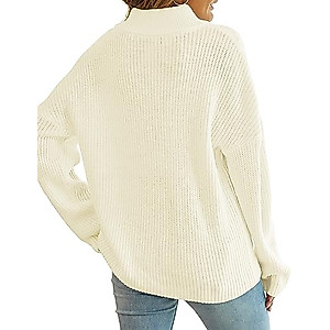 MEROKEETY Women's 2023 Long Sleeve Chunky Knit Sweaters 1/4 Zip Polo V Neck Casual Pullover Tops,Beige,M
