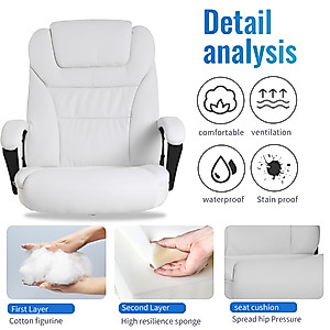 PayLessHere Big and Tall Office Chair Desk Chair Ergonomic Task Computer Chair Lumbar Support Armrest High Back Pu Leather Executive 500lbs Weight for Men Women Adults,White