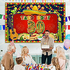 HAMIGAR 6x4ft Happy 30th Birthday Banner Backdrop - Taco Bout 30 Fiesta Mexican Cactus Birthday Decorations Party Supplies for Men