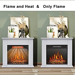 25 Inch 1400W Electric Fireplace Mantel Stove Heater, Portable Freestanding Space Heater with Overheating Safety Protection, Remote Control and Realistic Flames for Indoor & Outdoor（White）