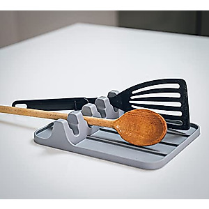 UHMER Silicone Utensil Rest with Drip Pad, Large Spoon Rest for Stove Top, Kitchen Spoon Holder for Multiple Utensils, BPA-Free & Heat Resistant Spatula Holder (Dark Gray)