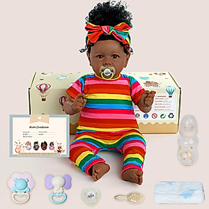 JIZHI Reborn Baby Dolls Black with Lifelike Soft Body African American Realistic-Newborn Girl Doll 22 Inch Best Birthday Gift Set and Toy Accessories Gift for Kids Age 3
