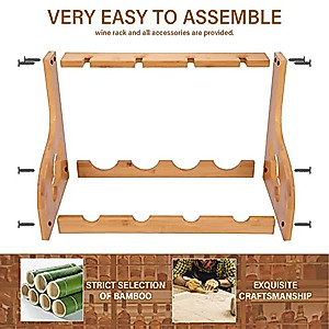 LEIMO KPARTS Wine Racks countertop with Glass Holder, Bamboo Tabletop Wine Rack, Counter top Bottle Wine Rack Shelf, Freestanding Wine Rack Hold 4 Bottles and 4 Glasses
